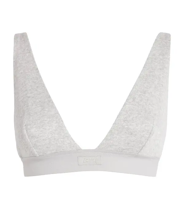 SKIMS Stretch-cotton Ribbed Plunge Bralette - Grey