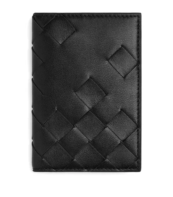 Bottega Veneta Leather Intrecciato Bifold Card Holder - Grey