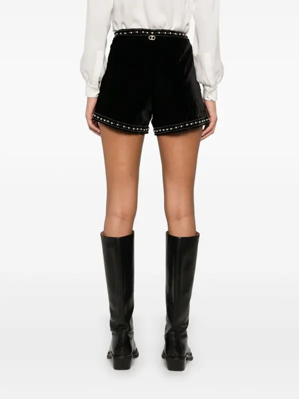 TWINSET Embellished Velvet Shorts