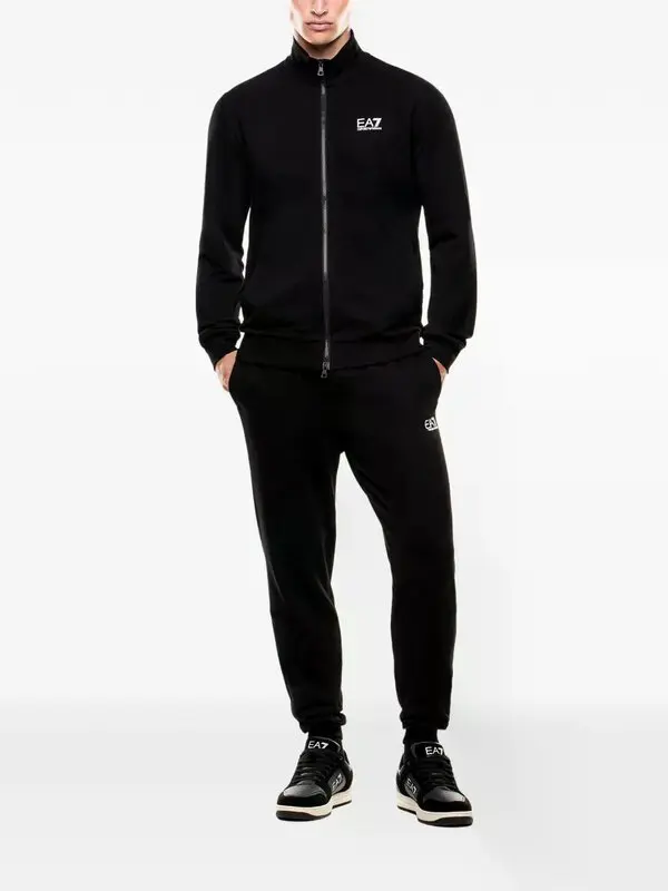 EA7 Core Identity Cotton Tracksuit With Zip And Stand Collar - Ebony