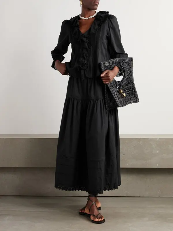 DÔEN Hardy Lace-trimmed Organic Cotton-voile Blouse - Black