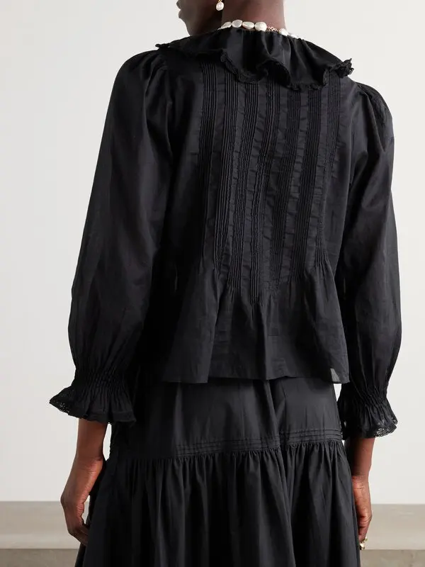 DÔEN Hardy Lace-trimmed Organic Cotton-voile Blouse - Black