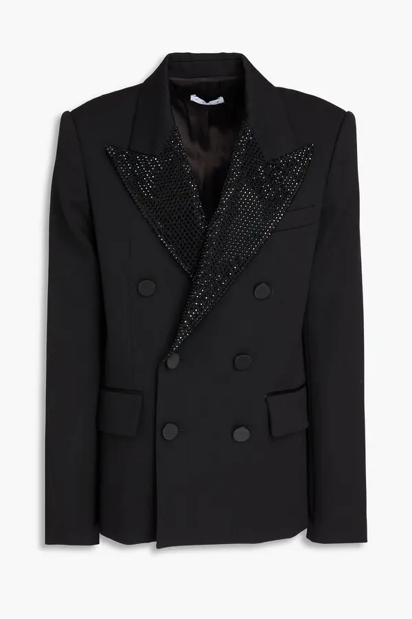 AREA Double-breasted Crystal-embellished Wool-blend Twill Blazer