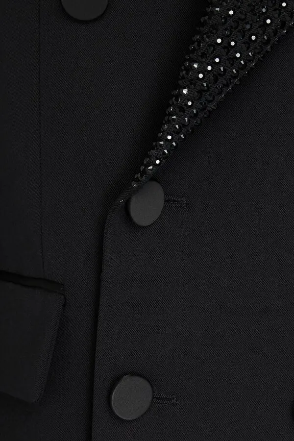AREA Double-breasted Crystal-embellished Wool-blend Twill Blazer