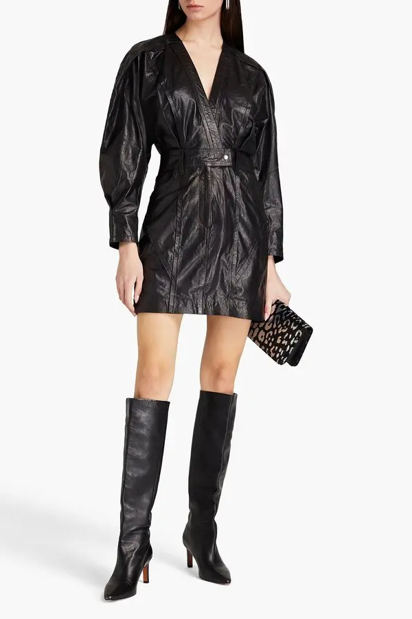 IRO PARIS Kala Crinkled Leather Mini Dress