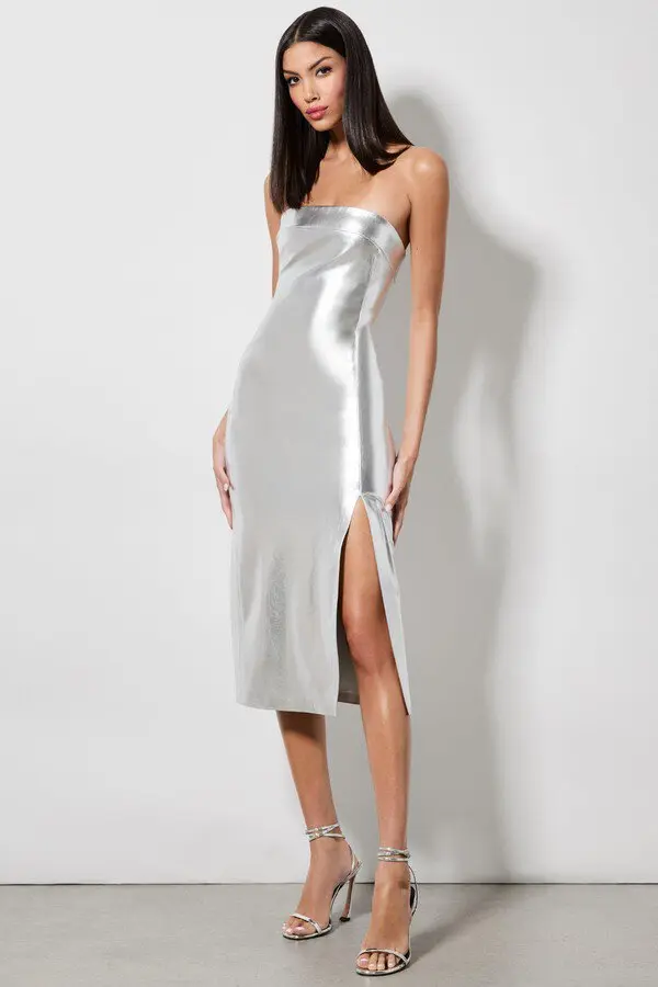 Alice + Olivia Kelly Vegan Leather Midi Dress In Silver - 60% Off |  Editorialist