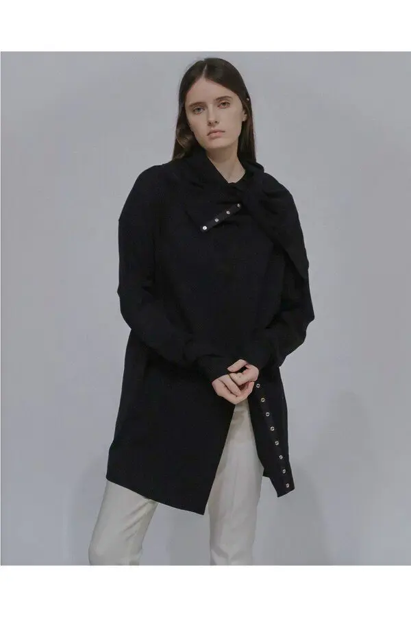 Rosetta Getty Interlock Jersey Funnelneck Snap Cardigan - Black