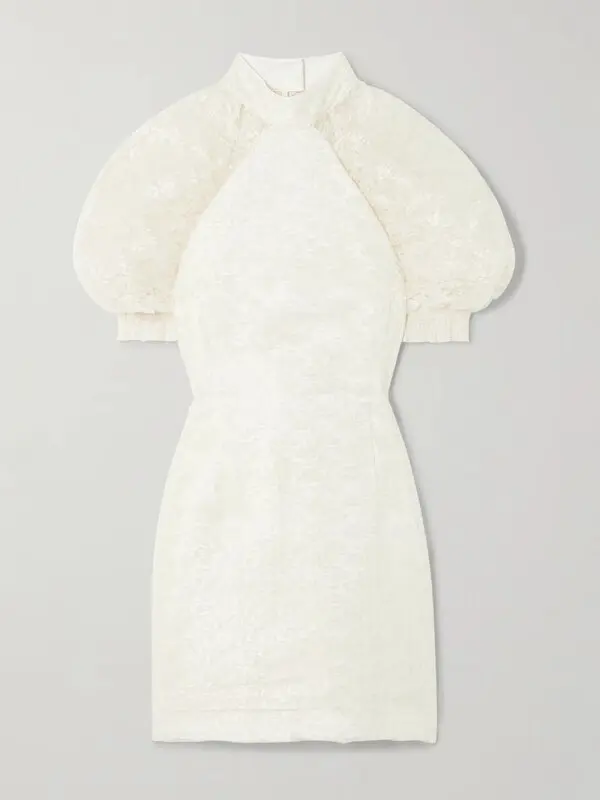 ROTATE BY BIRGER CHRISTENSEN Recycled Plissé-lace Mini Dress - Neutrals