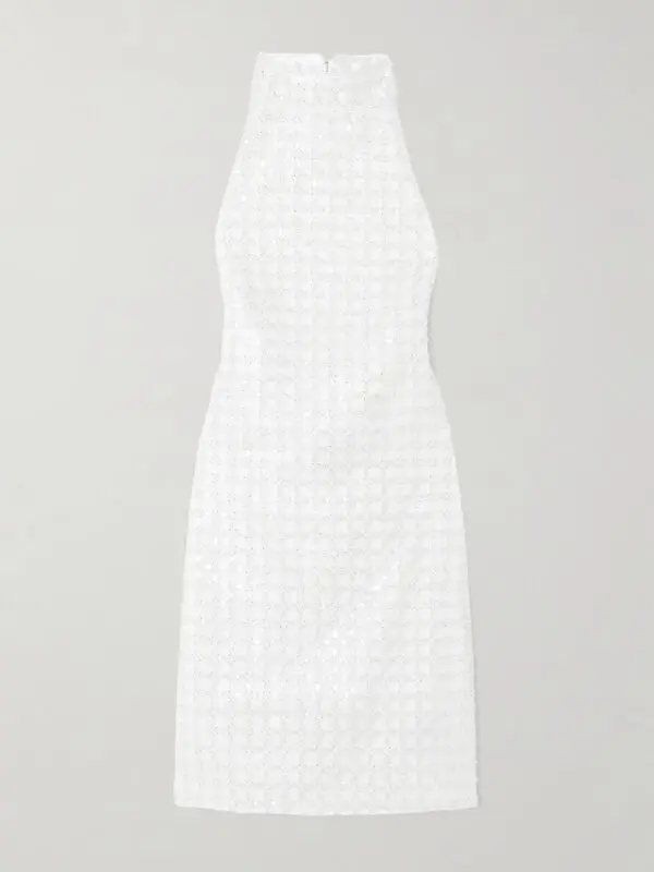 ROTATE BY BIRGER CHRISTENSEN Embellished Halterneck Mini Dress - White
