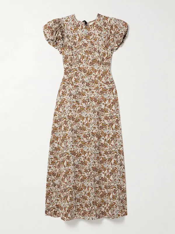DÔEN Rhodia Floral-print Midi Dress - Brown