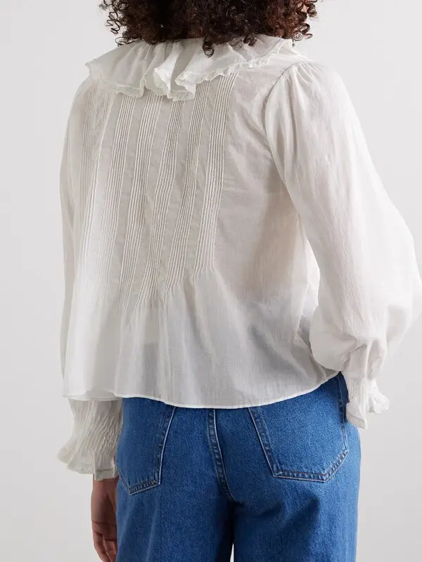 DÔEN Hardy Lace-trimmed Organic Cotton-voile Blouse - White