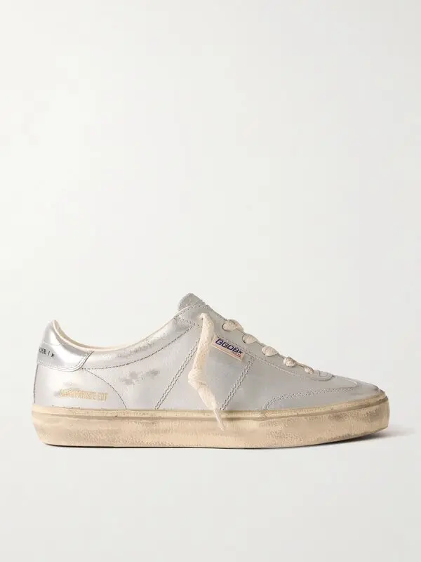 GOLDEN GOOSE Soul-star Distressed Metallic Leather Sneakers - Gray