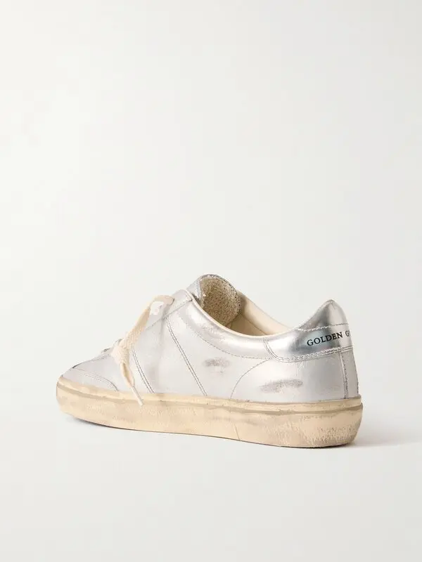 GOLDEN GOOSE Soul-star Distressed Metallic Leather Sneakers - Gray