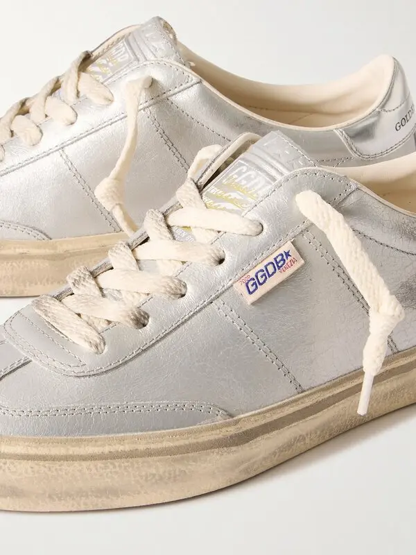 GOLDEN GOOSE Soul-star Distressed Metallic Leather Sneakers - Gray