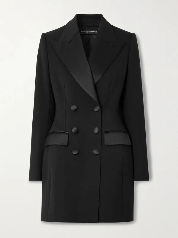 Dolce & Gabbana Double-breasted Silk-blend Satin-trimmed Wool-blend Twill Coat - Black