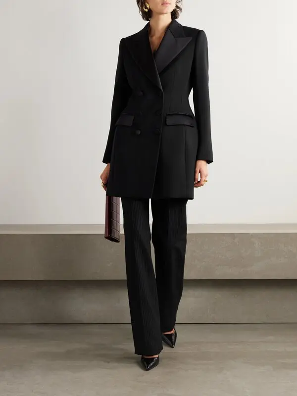 Dolce & Gabbana Double-breasted Silk-blend Satin-trimmed Wool-blend Twill Coat