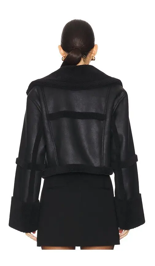 Tularosa Faux Leather Cropped Jacket With Faux Fur Trim - Black