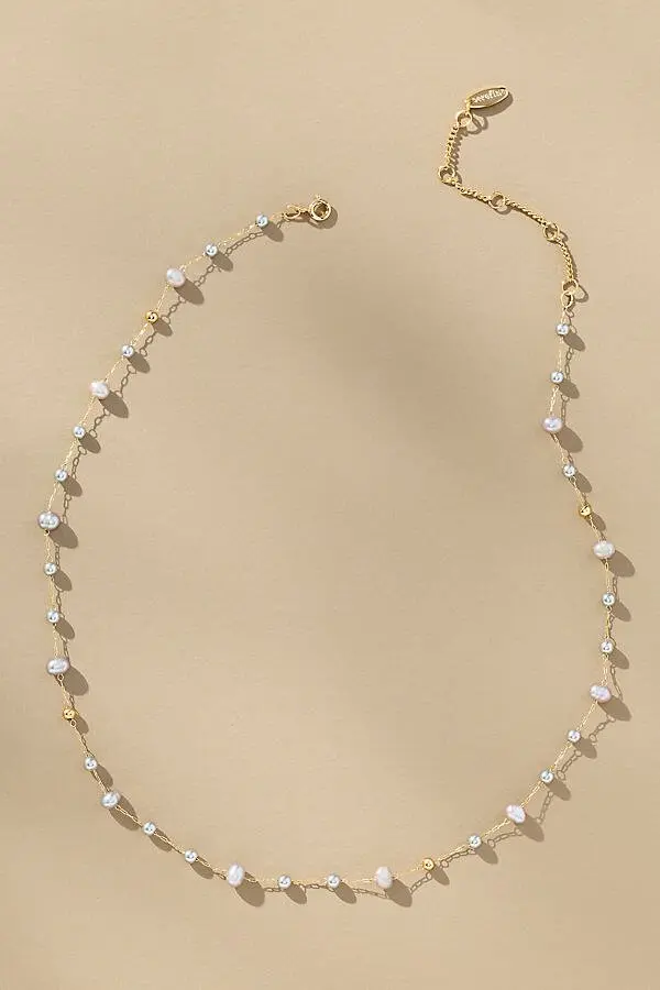 Anthropologie Mixed Bead Necklace - Grey