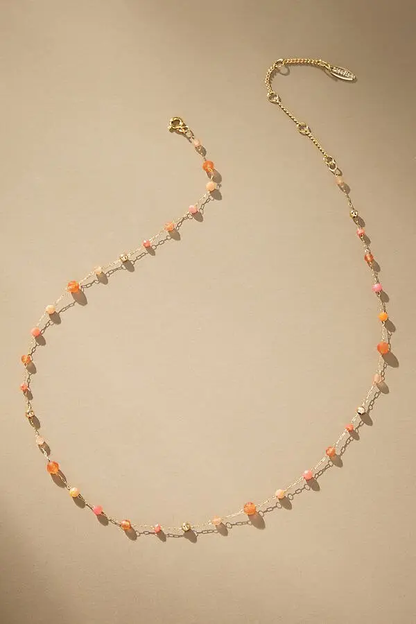 Anthropologie Mixed Bead Necklace - Peach