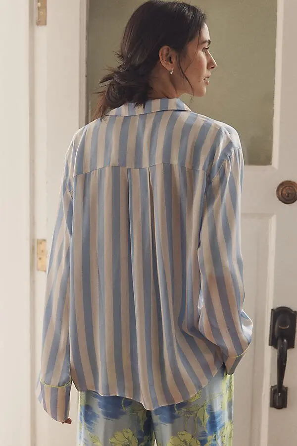 LYREBIRD Silky Overd Pajama Shirt - Blue Stripe