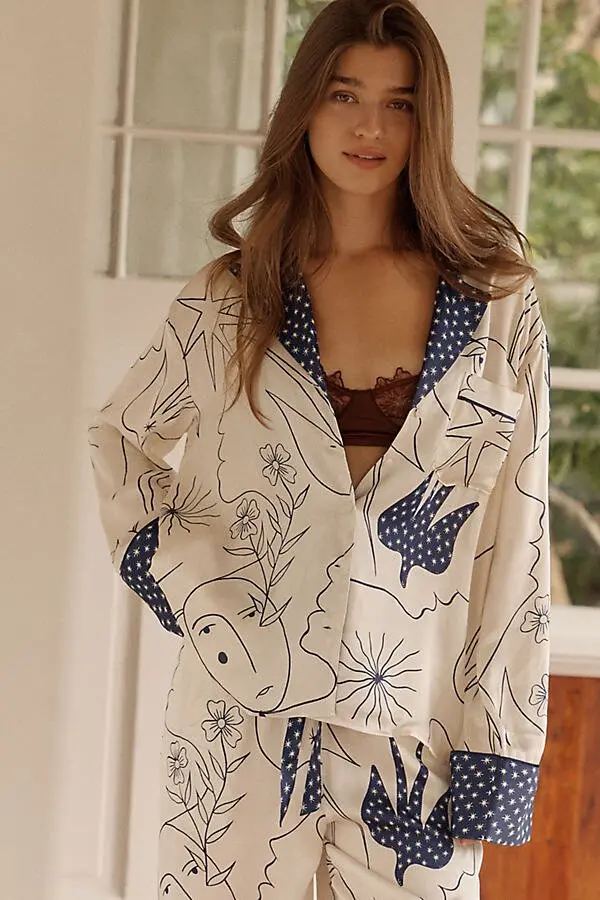 LYREBIRD Neela Overd Pajama Shirt Lb Silky - Cream