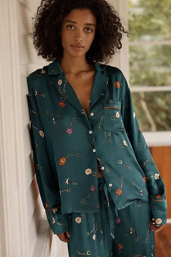 LYREBIRD Neela Overd Pajama Shirt Lb Silky - Dark Turquoise