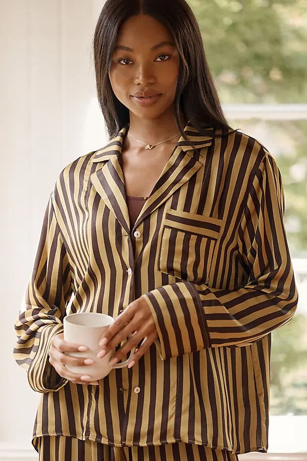 LYREBIRD Neela Overd Pajama Shirt Lb Silky - Gold