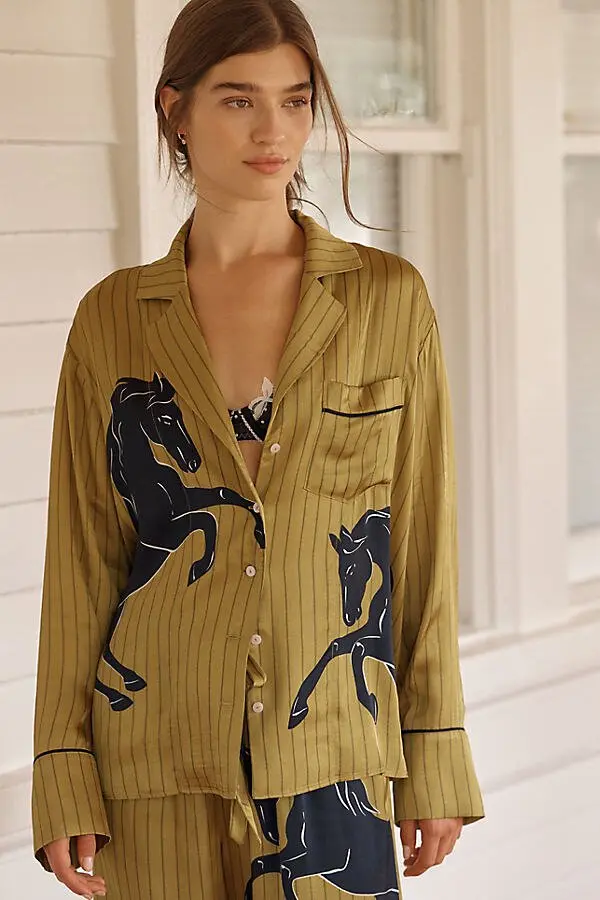 LYREBIRD Neela Overd Pajama Shirt Lb Silky - Guacamole