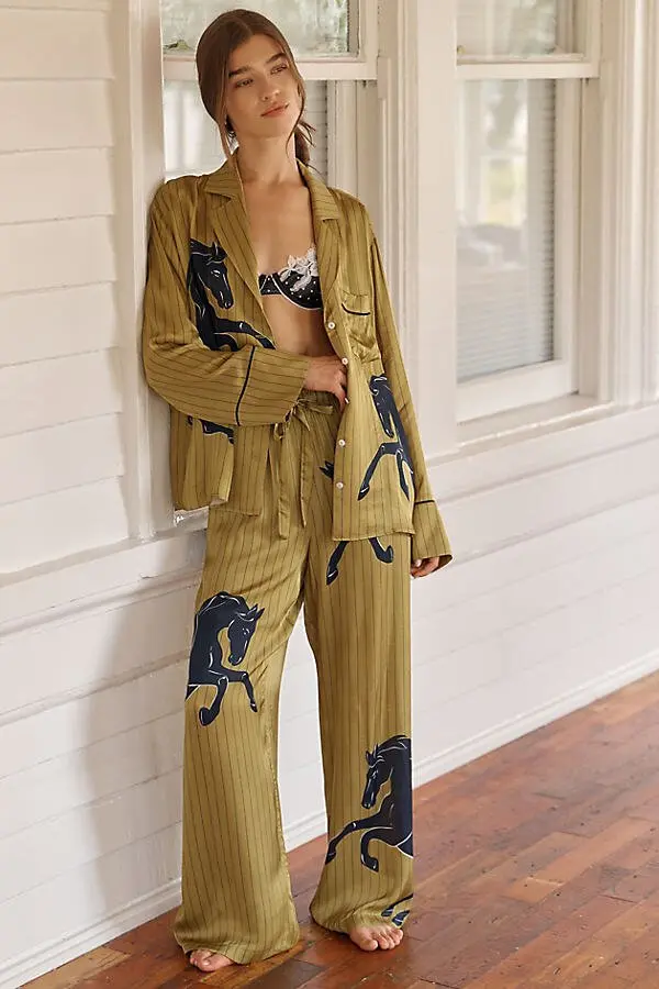 LYREBIRD Neela Overd Pajama Shirt Lb Silky - Guacamole