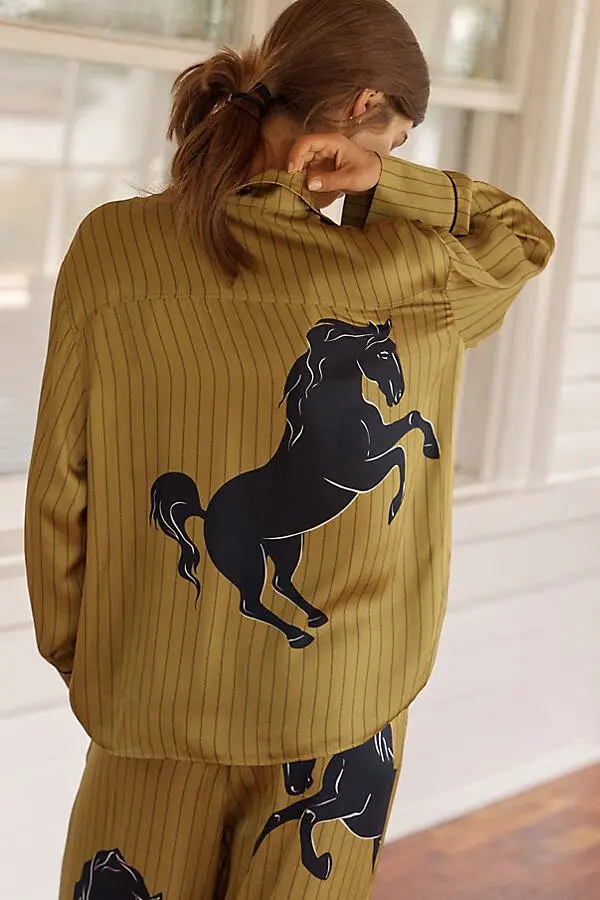LYREBIRD Neela Overd Pajama Shirt Lb Silky - Guacamole