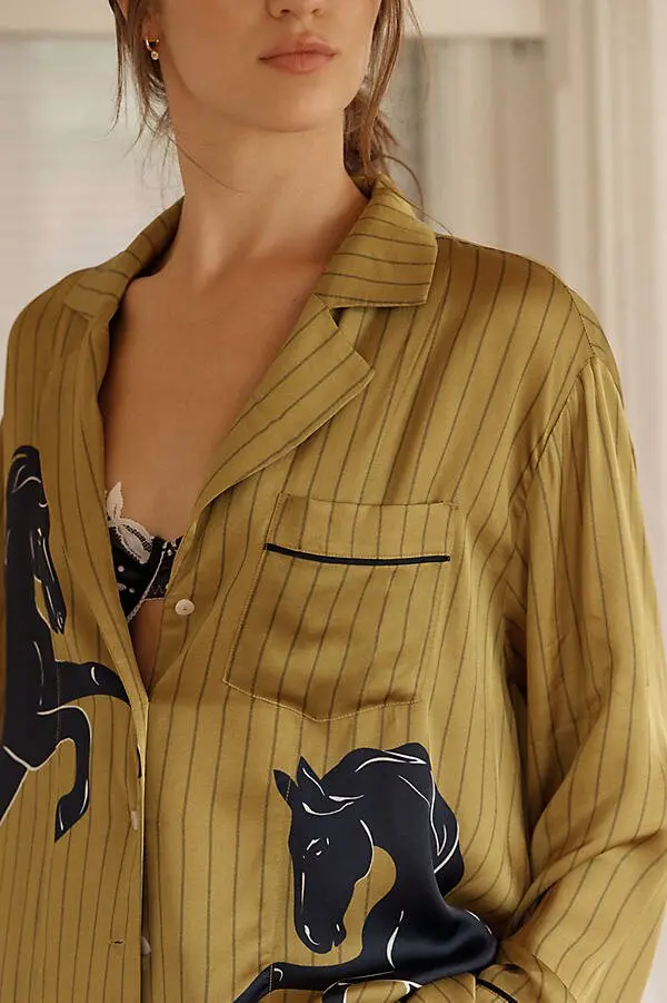 LYREBIRD Neela Overd Pajama Shirt Lb Silky - Guacamole