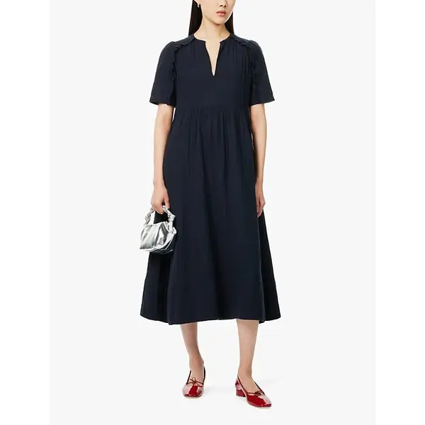 Me+Em Cheesecloth V-Neck Cotton Maxi Shirt Dress In Navy - 47% Off |  Editorialist