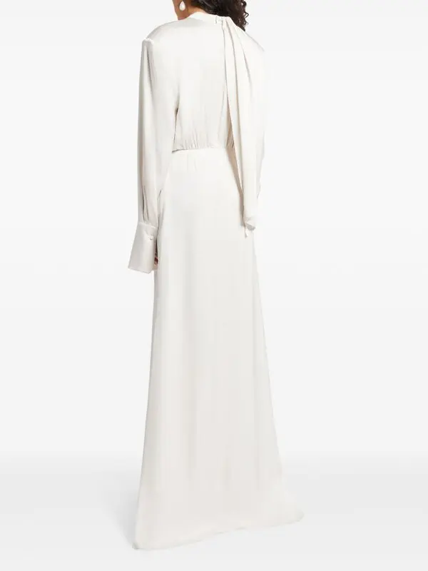 mother of the bride long sleeve maxi dress Primavera Couture 13116 High Neck V Back Sheer Beaded And Sequin Embellished Fitted Long Sleeve Mother Of The Bride Dress 18 / Eggplant