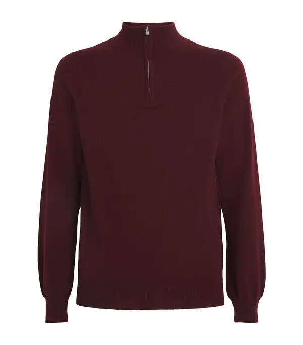 Harrods Cashmere Quarter-zip Pullover - Burgundy