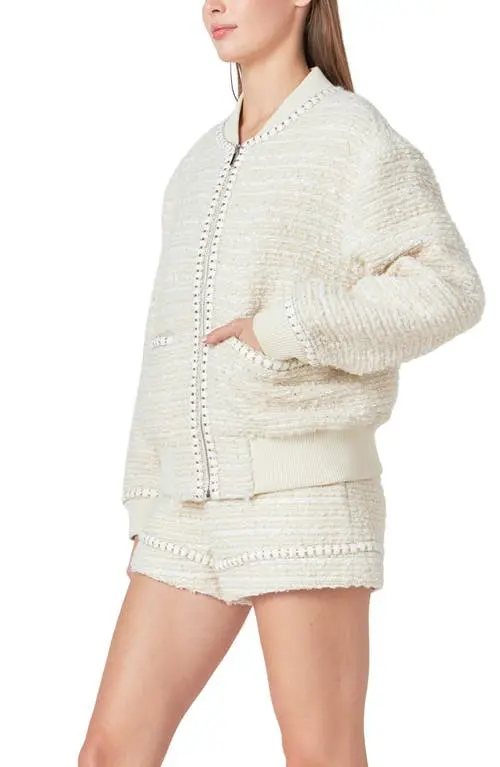 Endless Rose Metallic Tweed Bomber Jacket
