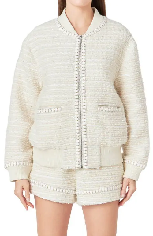 Endless Rose Metallic Tweed Bomber Jacket