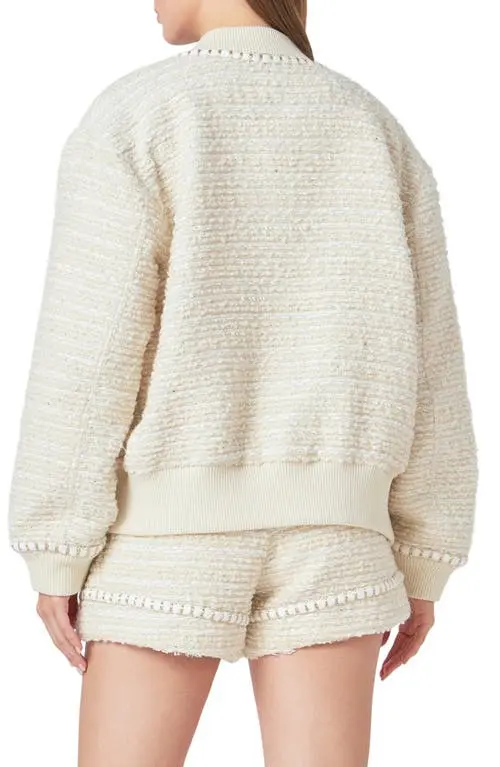 Endless Rose Metallic Tweed Bomber Jacket