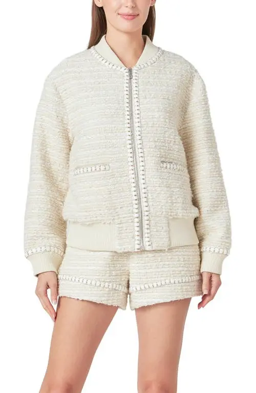 Endless Rose Metallic Tweed Bomber Jacket