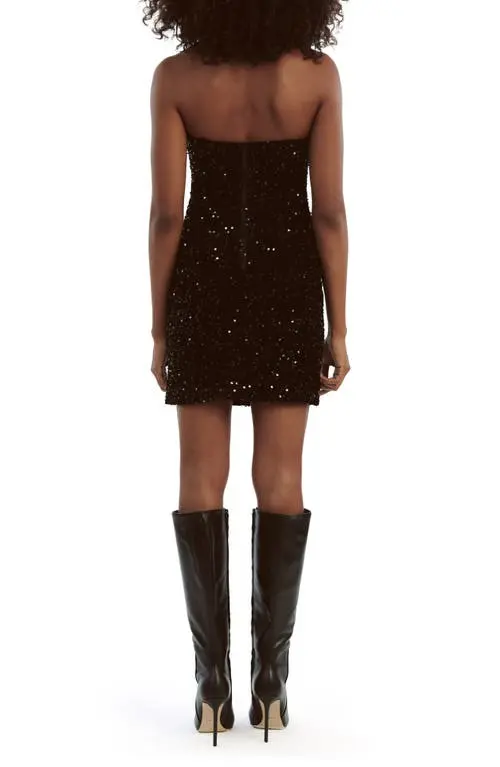 Bardot Eleni Sequin Plunge Neck Strapless Velvet Minidress - Black Sequin