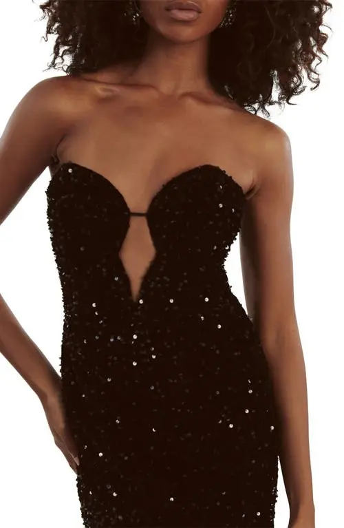 Bardot Eleni Sequin Plunge Neck Strapless Velvet Minidress - Black Sequin