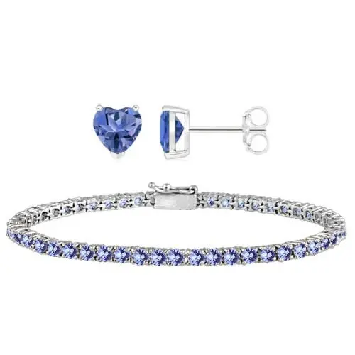 DONATELLO GIAN Name's Tanzanite Earrings And Tennis Bracelet Set - Silver