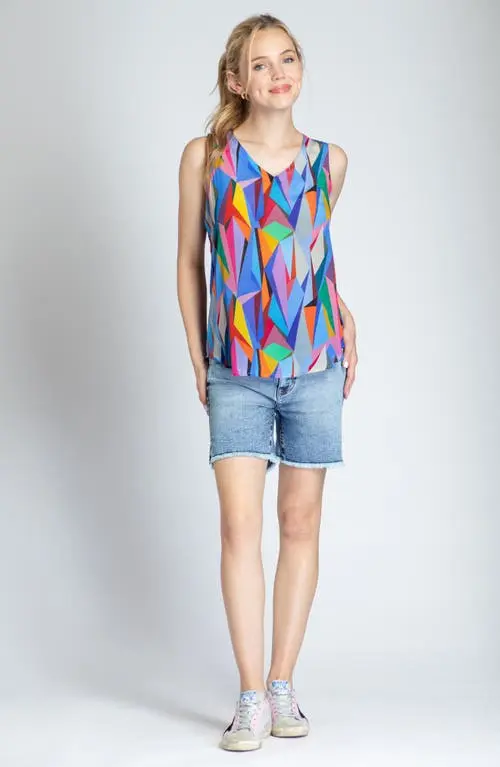 APNY Print V-neck Tank - Blue Multi