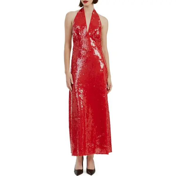 Bardot Freja Sequin Halter Maxi Dress