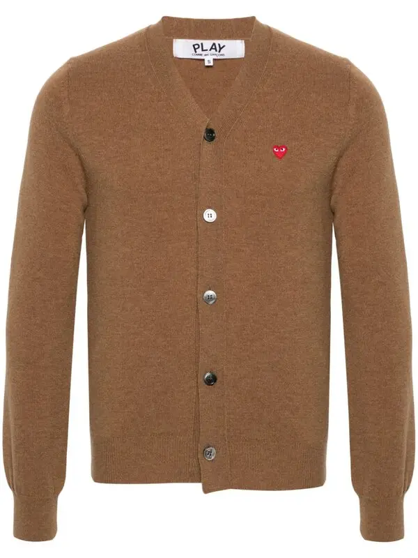 Play Comme Des Garcon Heart-patch Wool Cardigan - Brown