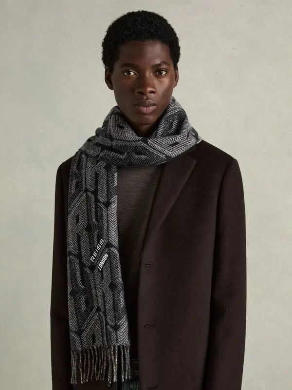 REISS Vincent Wool And Cashmere Jacquard Scarf