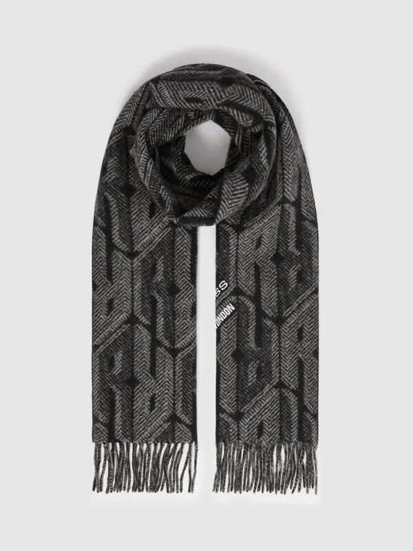 REISS Vincent Wool And Cashmere Jacquard Scarf