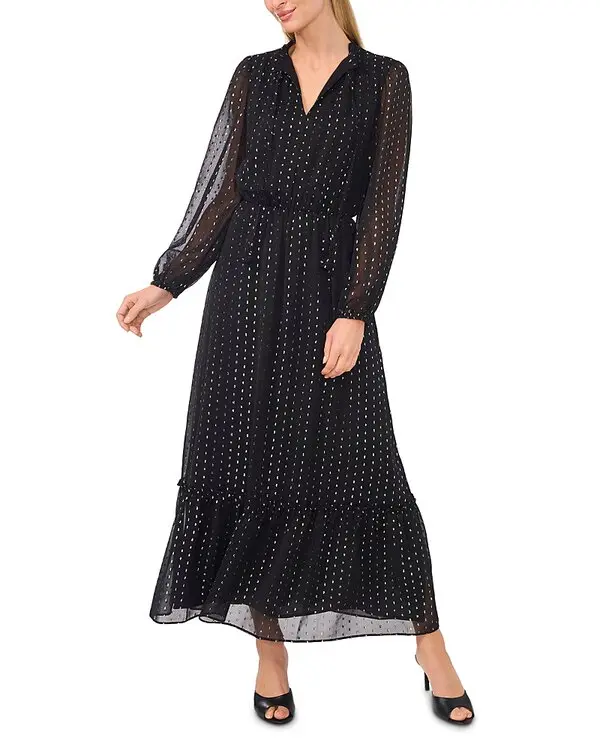 CECE DUPRAZ Tie Neck Balloon Sleeve Maxi Dress