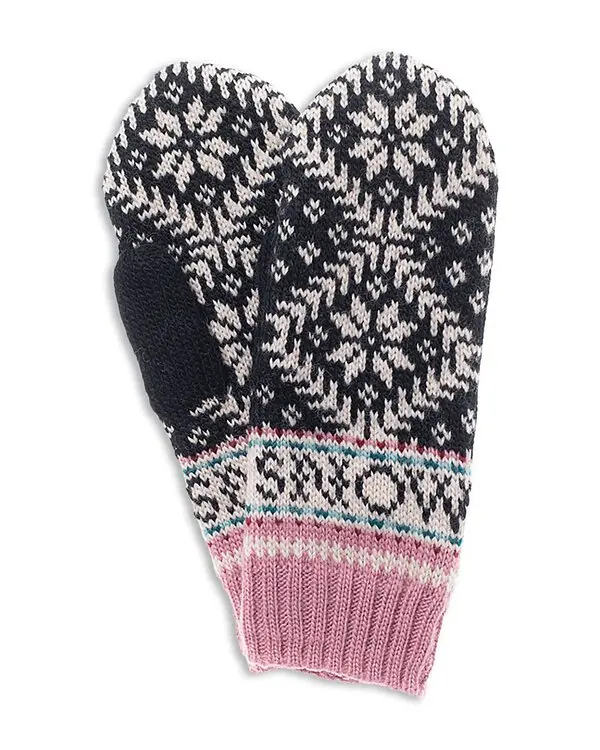 FRENCH KNOT Novelty Nordic Knitted Wool Mittens - Black