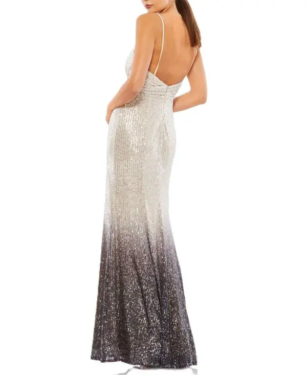 Mac Duggal Plunge Neck Ombre Sequin Gown
