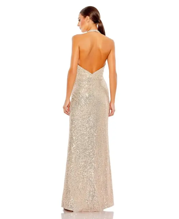 sachin and babi light blue dress Mac Duggal - Sequined Halter Strap Plunge Neck Gown